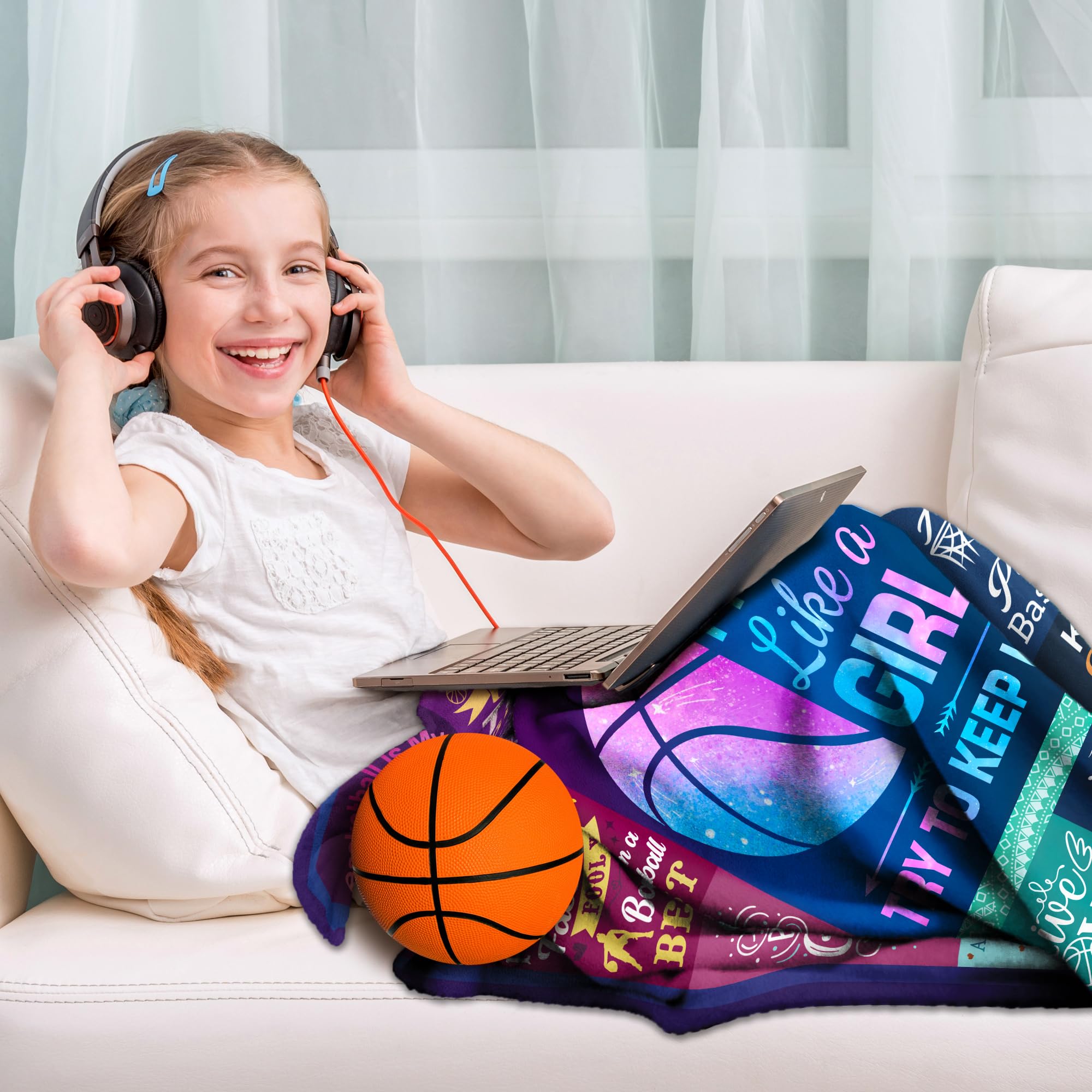 Basketball Gifts Blanket for Girls Soft Lightweight Flannel Basketball Stuff Throw Blanket Merch Basketball Gifts for Basketball Team Lovers 50"x40"