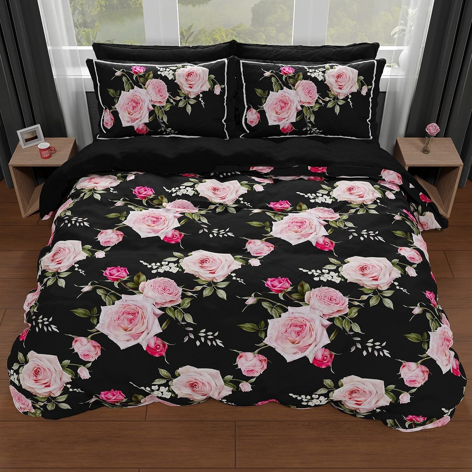 TMMDH Bedding Duvet Cover California King Size Set - Pink Roses Soft Comforter Cover Set with Zipper Closure, 3 Pieces, 1 Duvet Cover 104"x98" + 2 Pillowcases 20"x36"