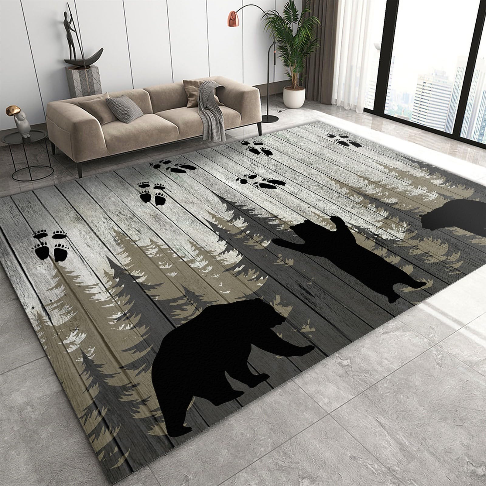 Area Rugs 6x9 Entryway Rug Forest Animal Bear Plant Silhouette Print Rug Non-Slip Washable Rug Indoor Mat Kitchen Rug Contemporary Carpet Bathroom Living Room Bedroom