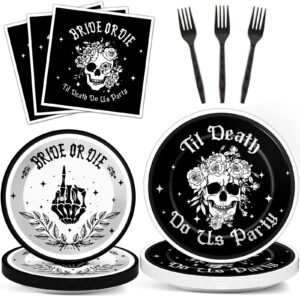 bride or die bachelorette party decorations tableware set, till death let's party plates and napkins for bridal shower halloween bachelor birthday party supplies serves 24 people