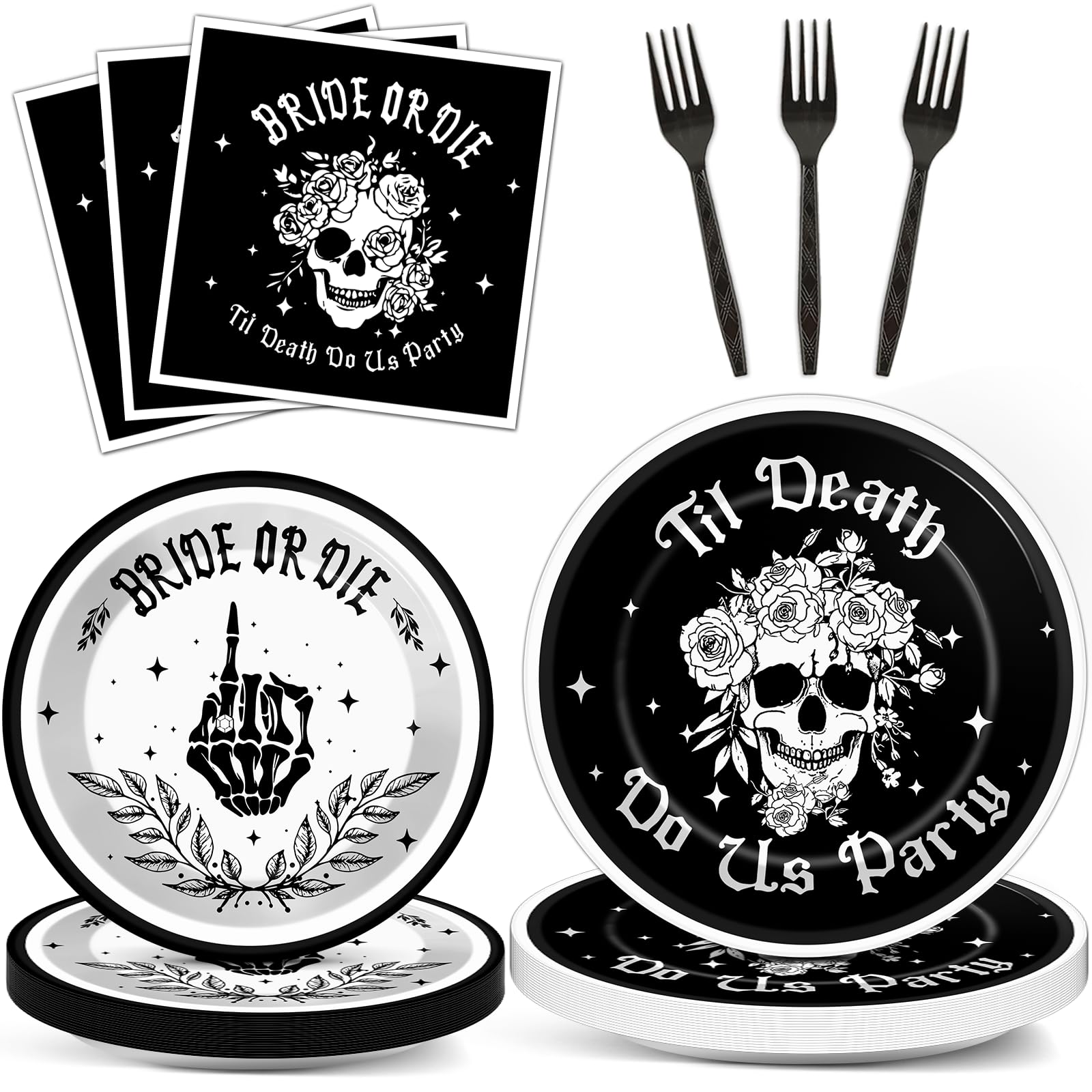 Bride or Die Bachelorette Party Decorations Tableware Set, Till Death Let's Party Plates and Napkins for Bridal Shower Halloween Bachelor Birthday Party Supplies Serves 24 People