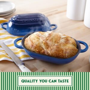 Enameled Cast Iron Bread Oven (Blue), Non-Stick Single Loaf Cast Iron Bread Pan with Lid, Easy Homemade Sourdough Dutch Oven with Lid, Oven-Safe Artisan Bread Baking Pan, Cast Iron Loaf Pan with Lid