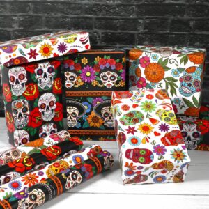 yvaine ​​​​​​12 sheets day of the dead wrapping paper mexican sugar skull wrapping paper folded flat art paper for dia de los muertos halloween birthday party, ​​​​20 x 27 inches