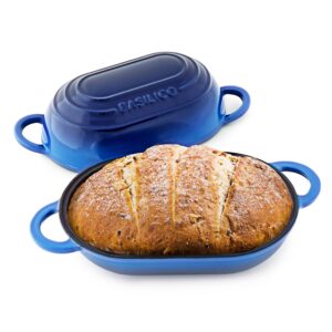 enameled cast iron bread oven (blue), non-stick single loaf cast iron bread pan with lid, easy homemade sourdough dutch oven with lid, oven-safe artisan bread baking pan, cast iron loaf pan with lid