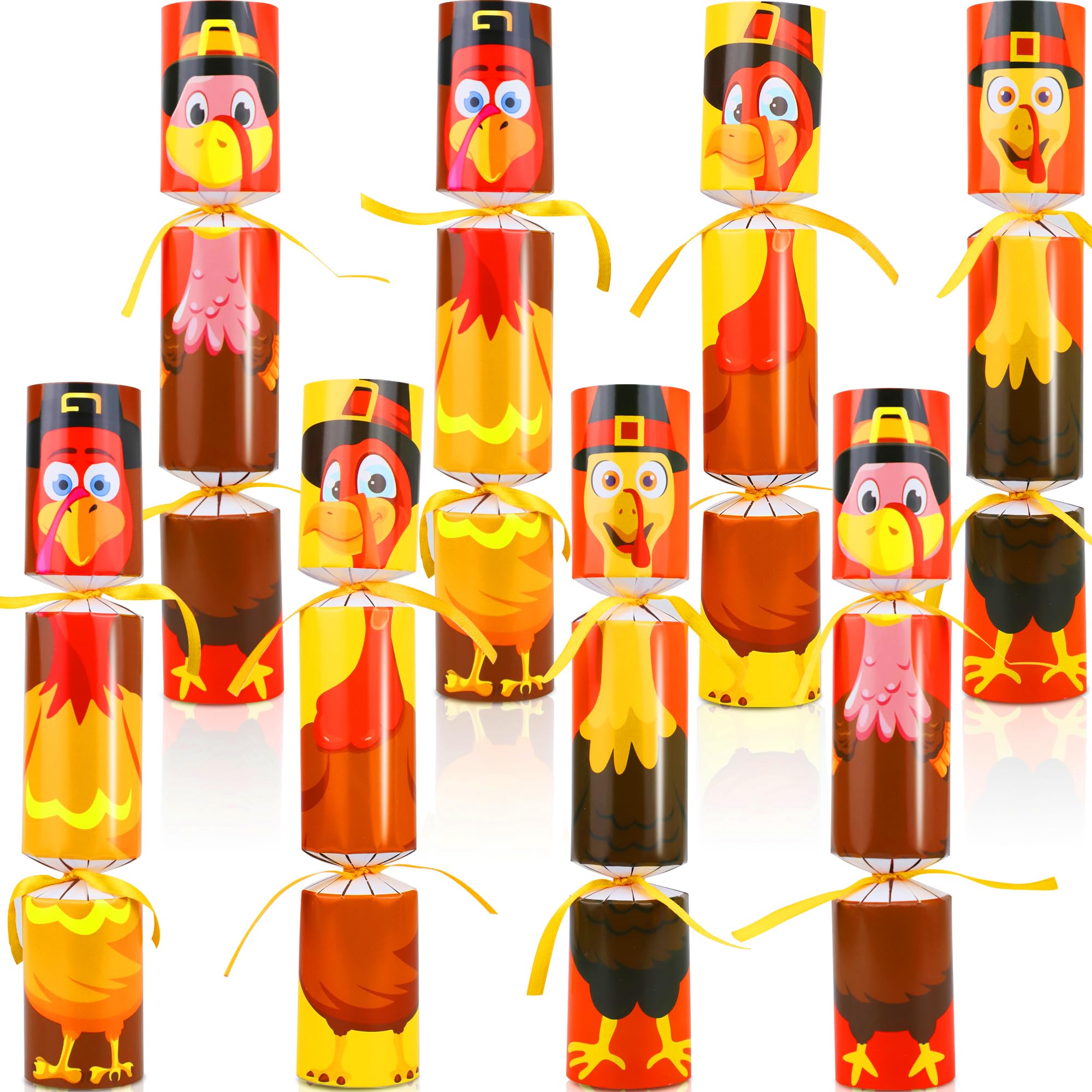 8Pack Thanksgiving Party Favors No-Snap Turkey Table Favors with Party Hat Joke & Prizes Gifts Inside for Kids Adults, Thanksgiving Party Games for Fall Thanksgiving Holiday Traditions