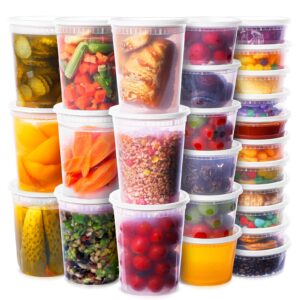 ranlittle deli containers with lids 48 sets - soup containers with lids 8oz, 16oz, 32oz - clear plastic food containers with lids, leakproof, bpa free, reusable take out containers for restaurant