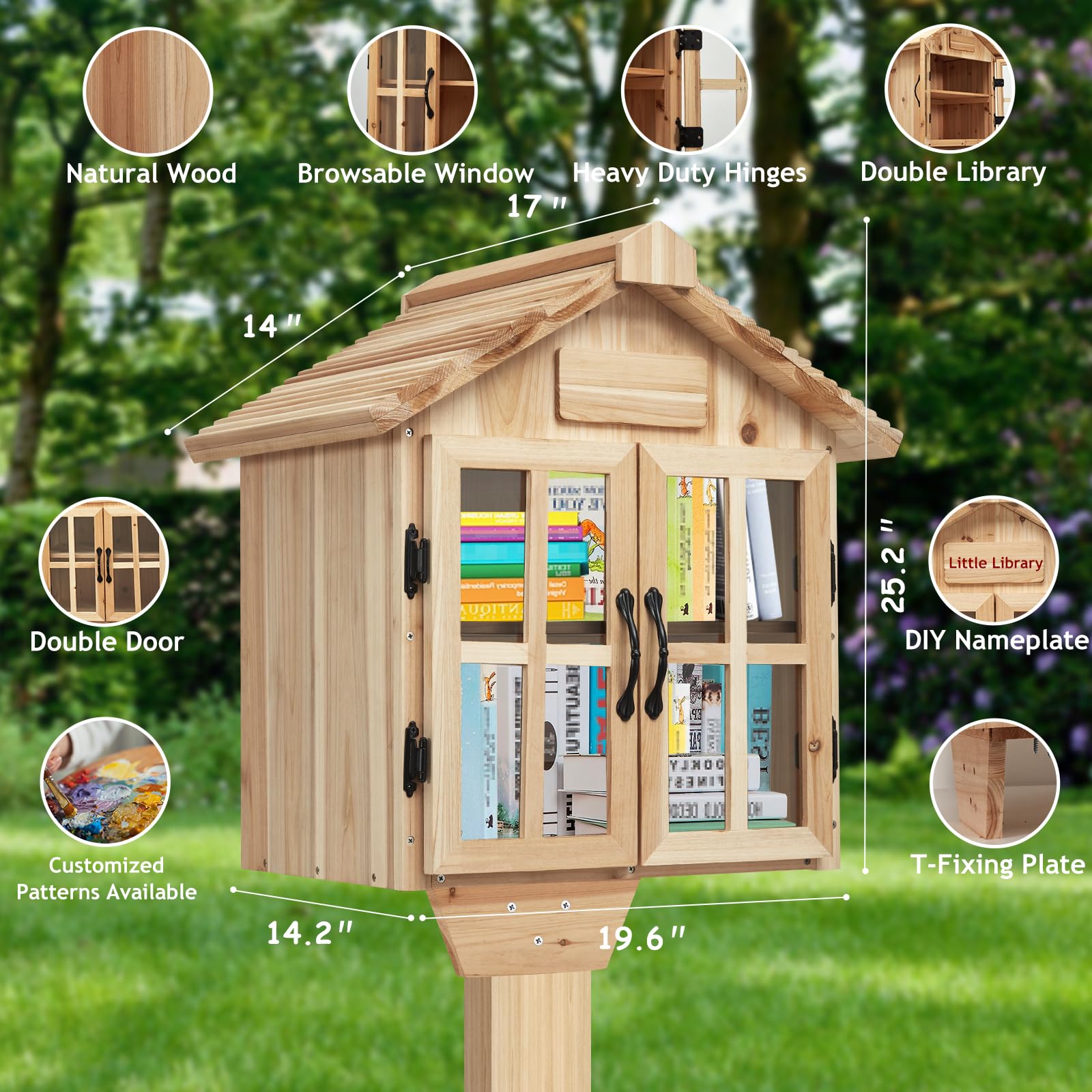 Ecoaterui Little Library Box Outdoor Free Library Kit, Double Doors Little Library Box Book Storage for DIY Nameplate, Neighborhoods, Community, Schools Sharing Books, Literature, Newspapers