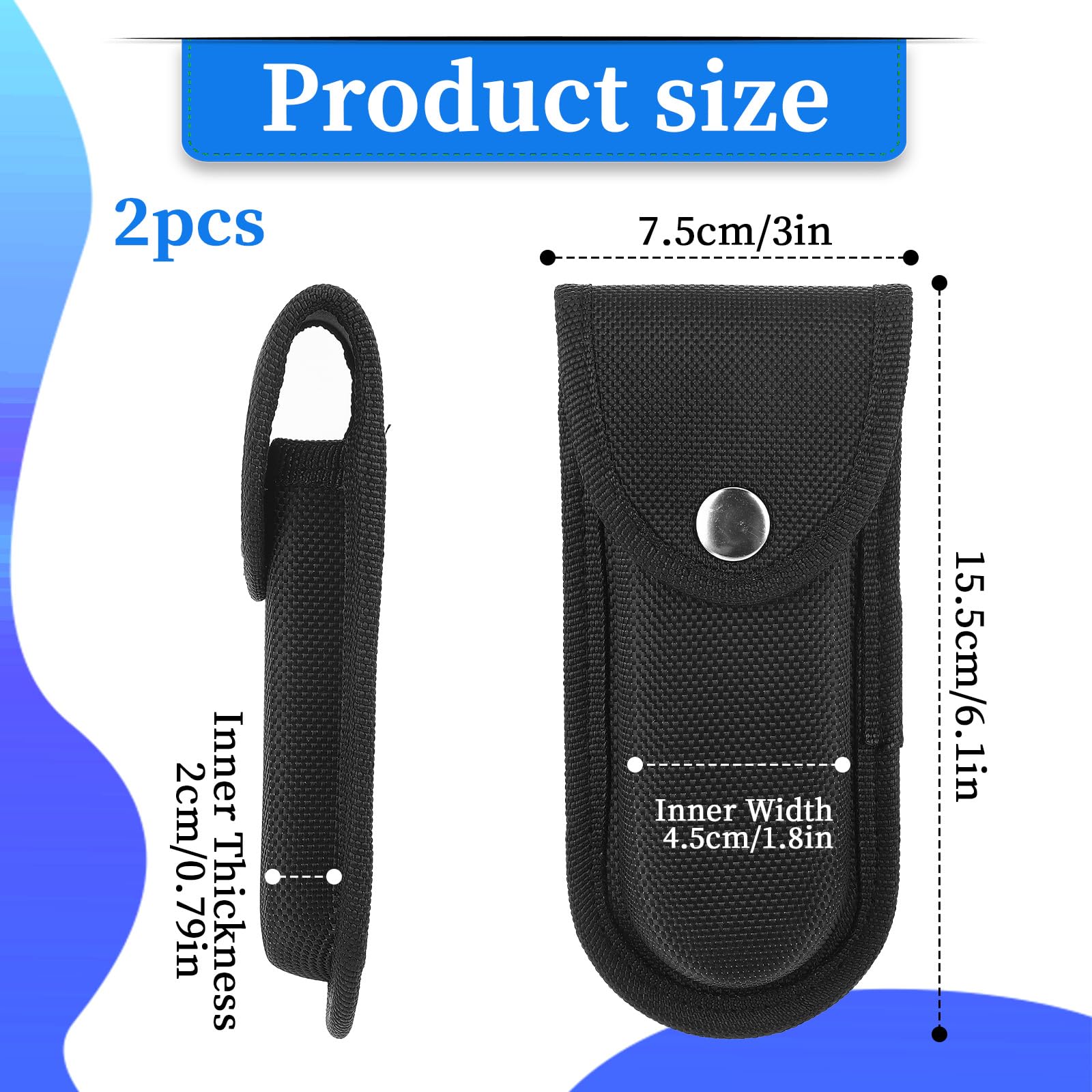 COMNICO 2pcs Nylon Pocket Knife Sheath, Multitool Snap Closure Pouch Folding Knife Tool Sheath Case with Belt Loop for Outdoor Daily Use, Larger Size (Black)