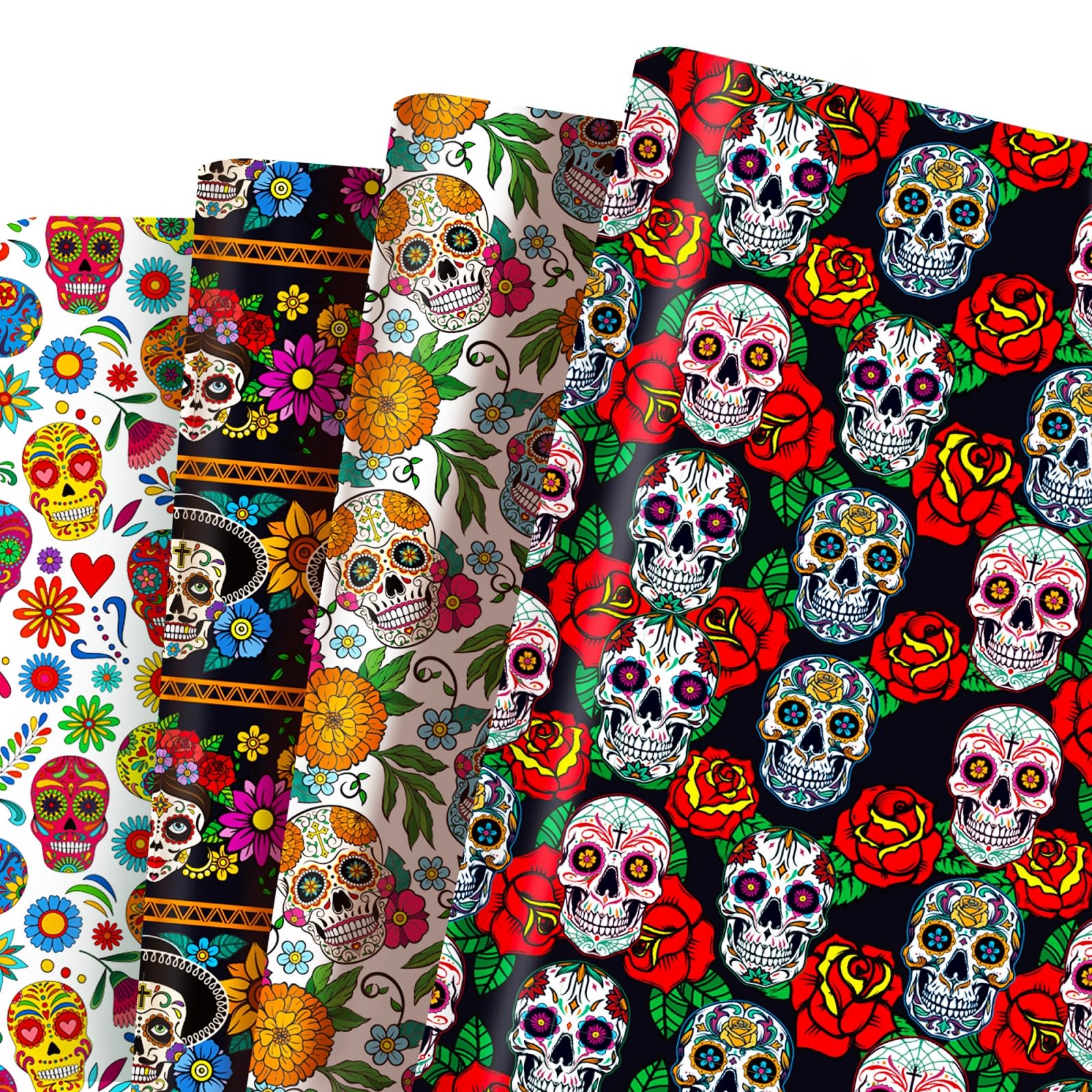 YVAINE ​​​​​​12 Sheets Day of the Dead Wrapping Paper Mexican Sugar Skull Wrapping Paper Folded Flat Art Paper for Dia De Los Muertos Halloween Birthday Party, ​​​​20 x 27 Inches