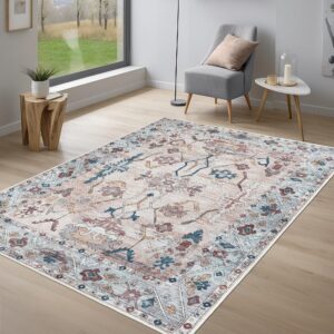 adiva rugs 3x5 machine washable area rug with non slip backing for living room bedroom bathroom kitchen mats for floor decor anti fatigue non skid door carpet (multi cream, 3' x 5')