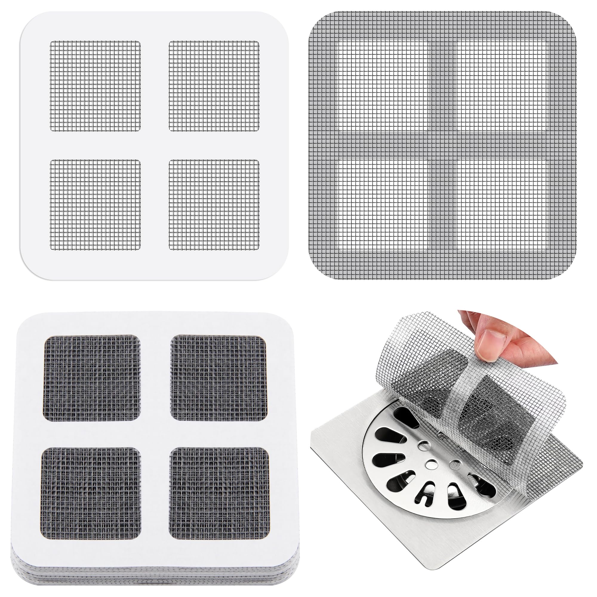 Haoguo 40Pcs 4" X 4" Disposable Shower Drain Cover Hair Catcher Shower Drain Mesh Stickers, Floor Drain Sticker for Bathroom, Laundry, Bathtub, Kitchen