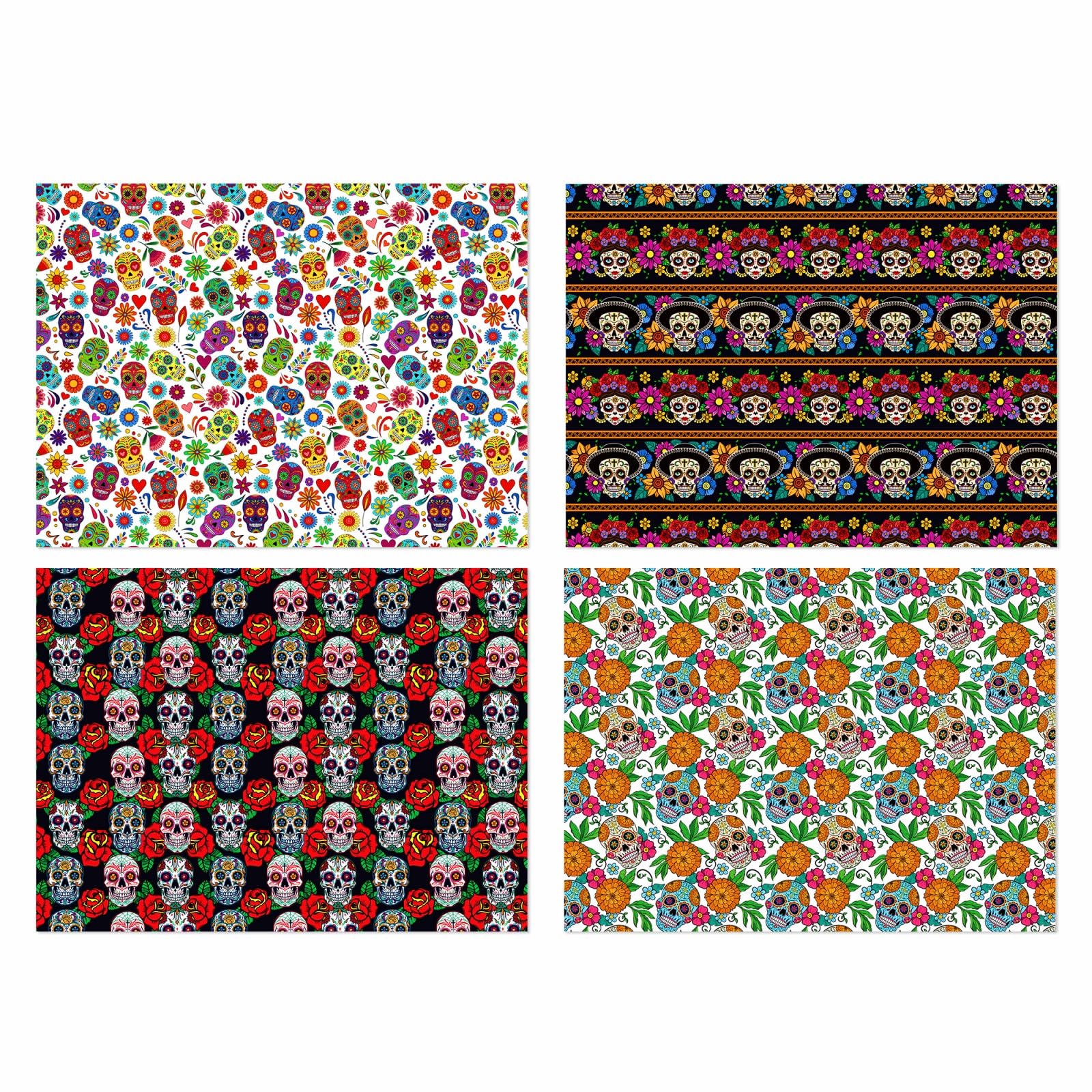 YVAINE ​​​​​​12 Sheets Day of the Dead Wrapping Paper Mexican Sugar Skull Wrapping Paper Folded Flat Art Paper for Dia De Los Muertos Halloween Birthday Party, ​​​​20 x 27 Inches