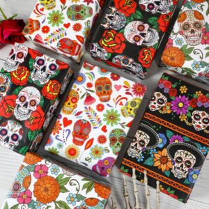 YVAINE ​​​​​​12 Sheets Day of the Dead Wrapping Paper Mexican Sugar Skull Wrapping Paper Folded Flat Art Paper for Dia De Los Muertos Halloween Birthday Party, ​​​​20 x 27 Inches