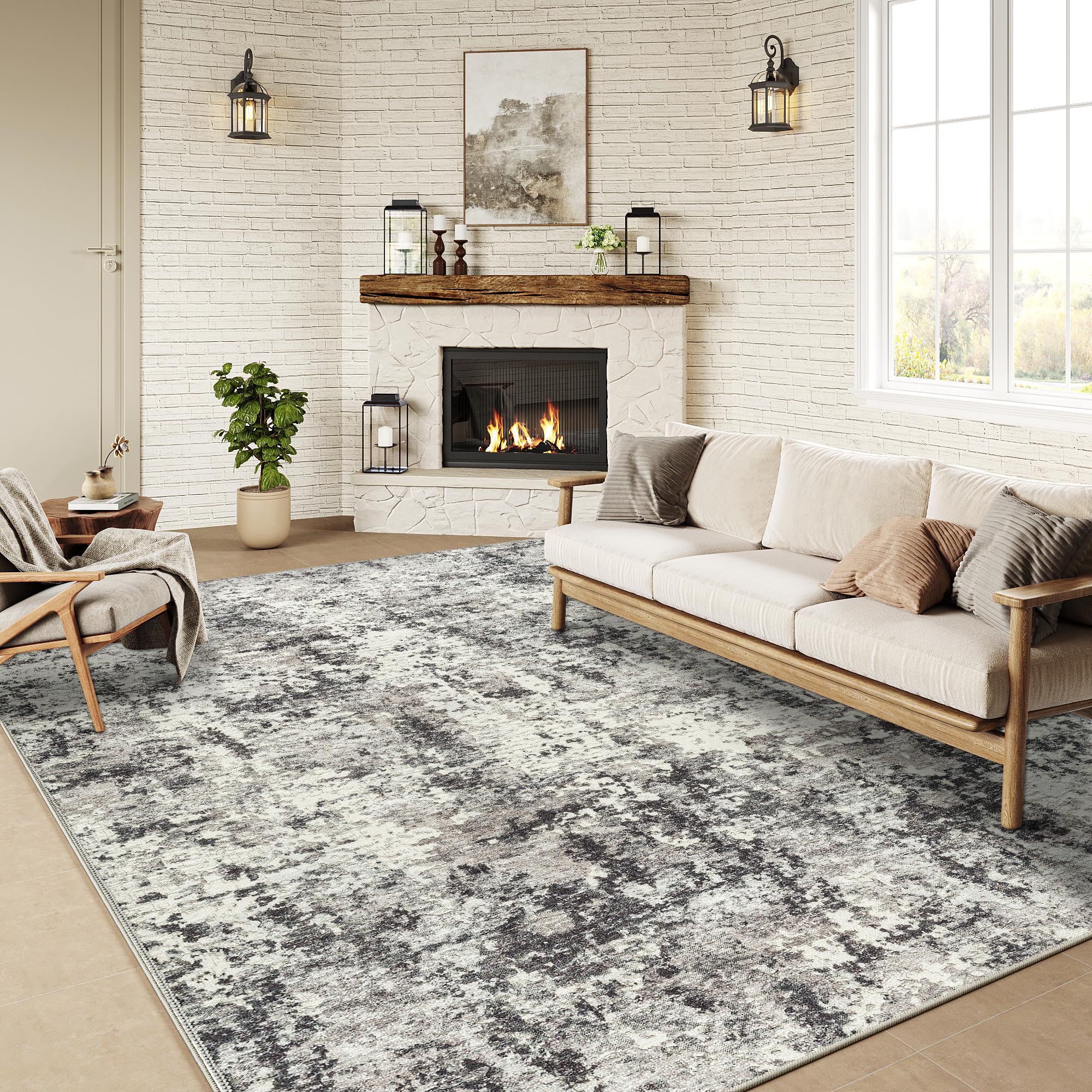 HUGEAR 6x9 Machine Washable Rugs Gray Large Area Rug 3D Textured Rug Abstract Low Pile Carpet Distressed Throw Aesthetic Rug Bedroom Living Room Office Dining Room Kitchen Laundry Room