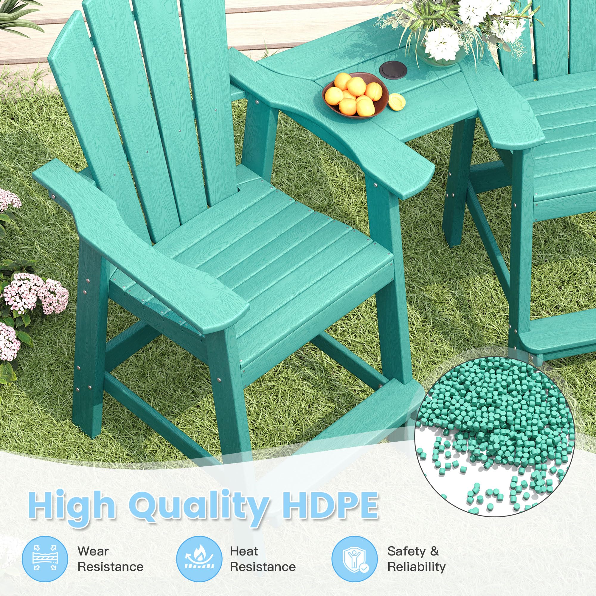 DIFY Outdoor Tall Adirondack Bar Set of 2, Patio Bar Stools with Umbrella Hole, HDPE Bar Height Chair Set for Deck Lawn Garden and Pool, Lake Blue