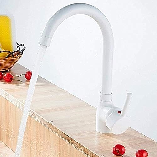 REPLYSAT Faucet White Kitchen Faucet High Copper Kitchen Faucet Single Handles 360 Rotate Mixer Deck Mounted Bath Faucet White