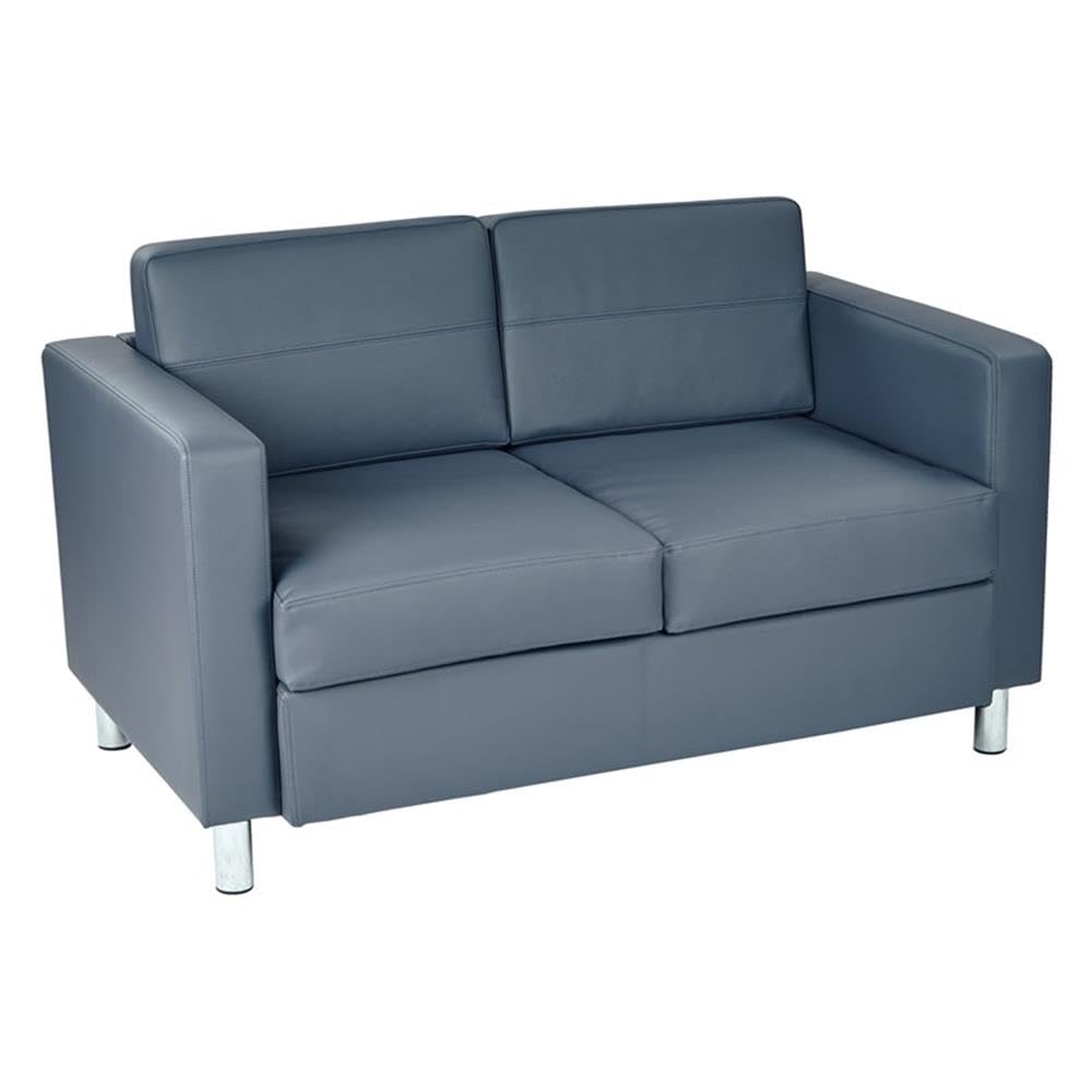 Pemberly Row Modern/Contemporary Loveseat in Blue Faux Leather