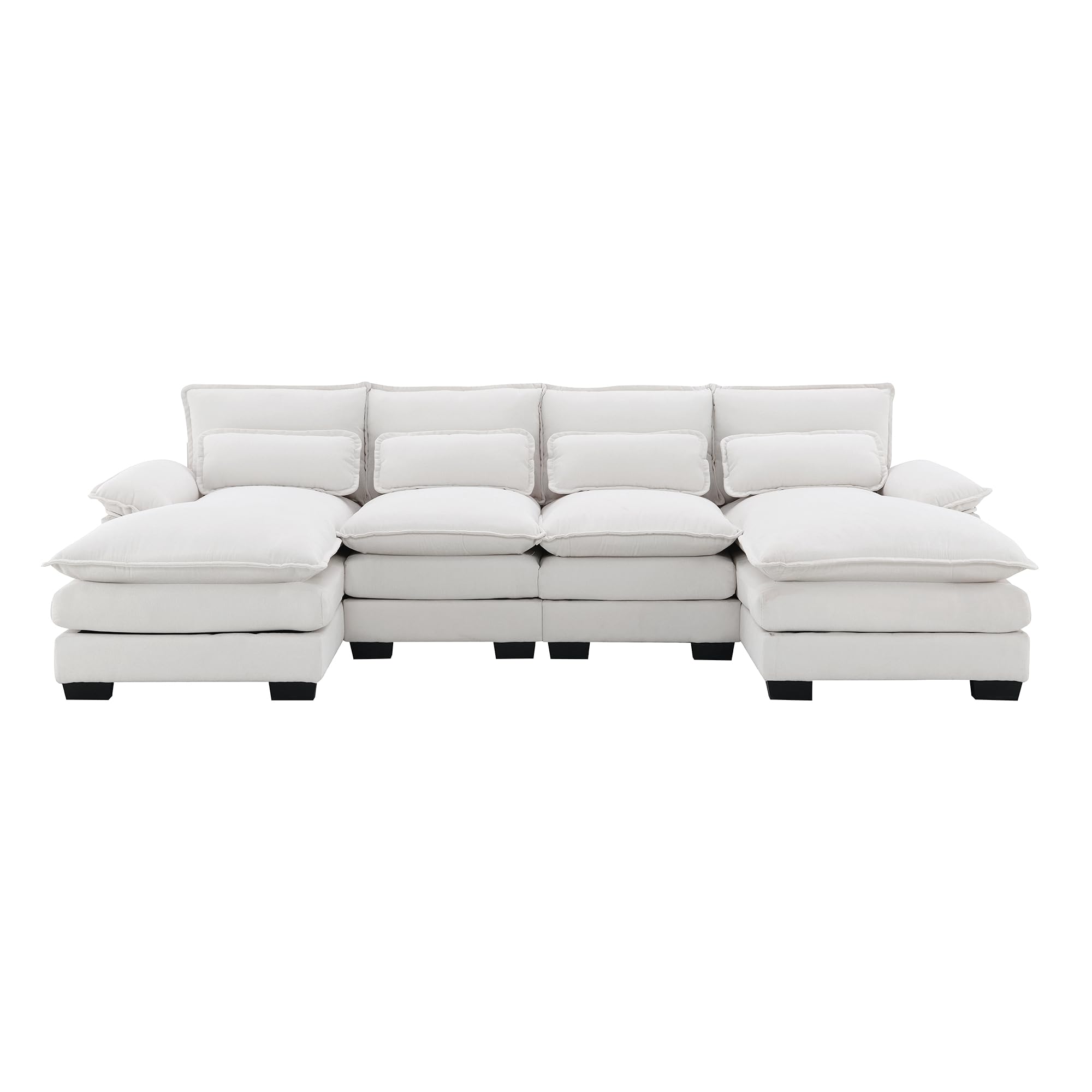 U Shaped Sectional Couches for Living Room, 110" Sectional Sofa with Waist Pillows, Symmetrical Sleeper Sofa Couch with Double Chaise Lounge, Modular Sofa for Living Room Furniture Sets, White