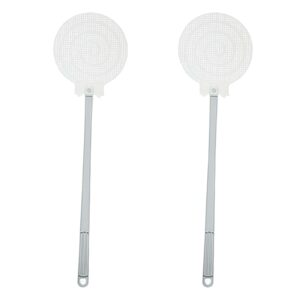 generic fly swatter, 2 pack plastic heavy duty manual fly swatter set, long handle flyswatter, large bug swatters that work for indoor and outdoor (white)