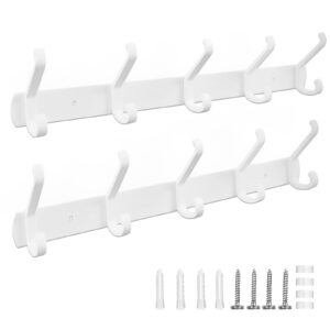 staova 2 pack coat rack wall mount,17.3 in wall hooks for hanging, coat hanger wall mount towel rack hat rack for wall with 10 hooks for entryway, bedroom, bathroom (white)