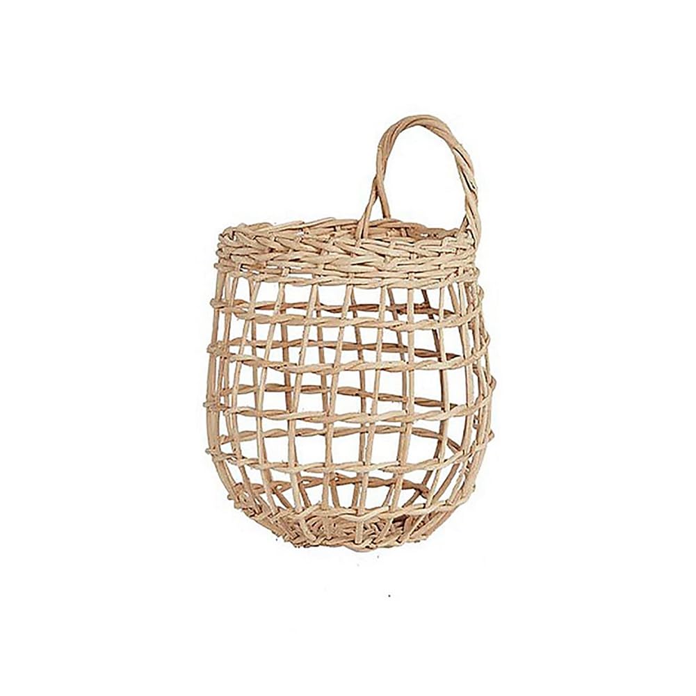 Wall Hanging Basket, Hanging Woven Wall Wicker Basket With Handle, Small Woven Rope Closet Organizer Décor, Open Storage Bins for Flower Plants/Garage/Shelf/Outdoor/Bathroom (S)