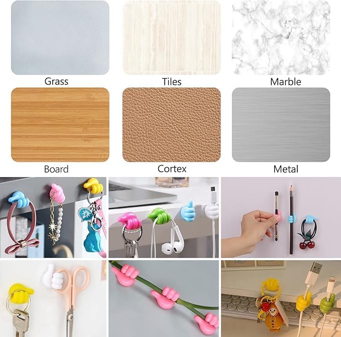 20 Pcs Self Adhesive Silicone Thumb Hooks – Multifunction Thumb Up Wall Hooks for Cable Clip, Key Holder, Wire Management, Small Command Hooks – Versatile Wall Hangers