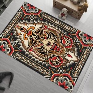 wisemandesign Tattoo Design Rug, Tiger Themed Rug, Traditional Tattoo Rug, Custom Rug, Popular Rug, Cheap Rug, Living Room, Personalized Gift,Gift for (62X82inch//160x210Cm)