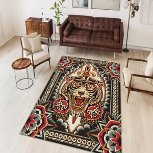 wisemandesign Tattoo Design Rug, Tiger Themed Rug, Traditional Tattoo Rug, Custom Rug, Popular Rug, Cheap Rug, Living Room, Personalized Gift,Gift for (62X82inch//160x210Cm)