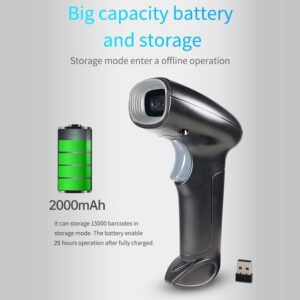 2D 1D Barcode Scanner 2.4G Wireless USB Wired Connection Handheld Bar Code Reader Manual Trigger/Auto Continuous Scanning Support Screen Code Compatible with Windows Android Mac for Supermarket