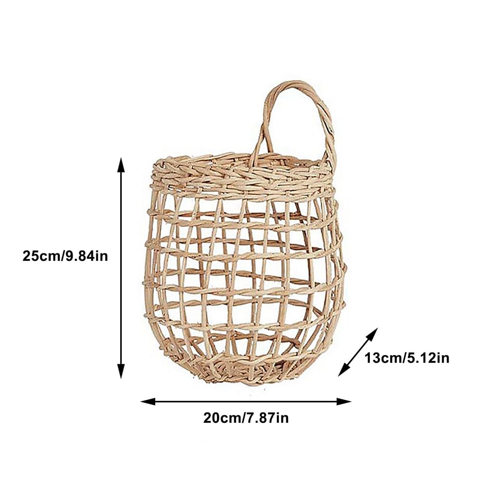 Wall Hanging Basket, Hanging Woven Wall Wicker Basket With Handle, Small Woven Rope Closet Organizer Décor, Open Storage Bins for Flower Plants/Garage/Shelf/Outdoor/Bathroom (S)