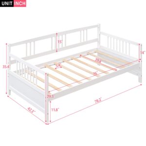 Merax Wood Twin Daybed, Wooden Sofa Bed Guest Bed with Rails & Wood Slat Support, Dual-use Twin Size Platform Bed Frame for Living Room Bedroom, No Box Spring Needed, White