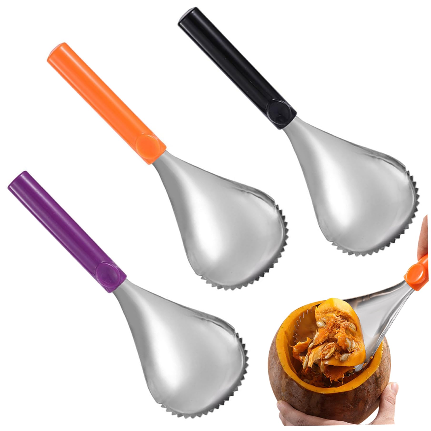 Pumpkin Scooper 3PCS 9.8x3.4 Inch Stainless Steel Pumpkin Scoop Manual Pumpkin Carving Scoop with Non Slip Handle Vegetable Scooper Tool for Kitchen.