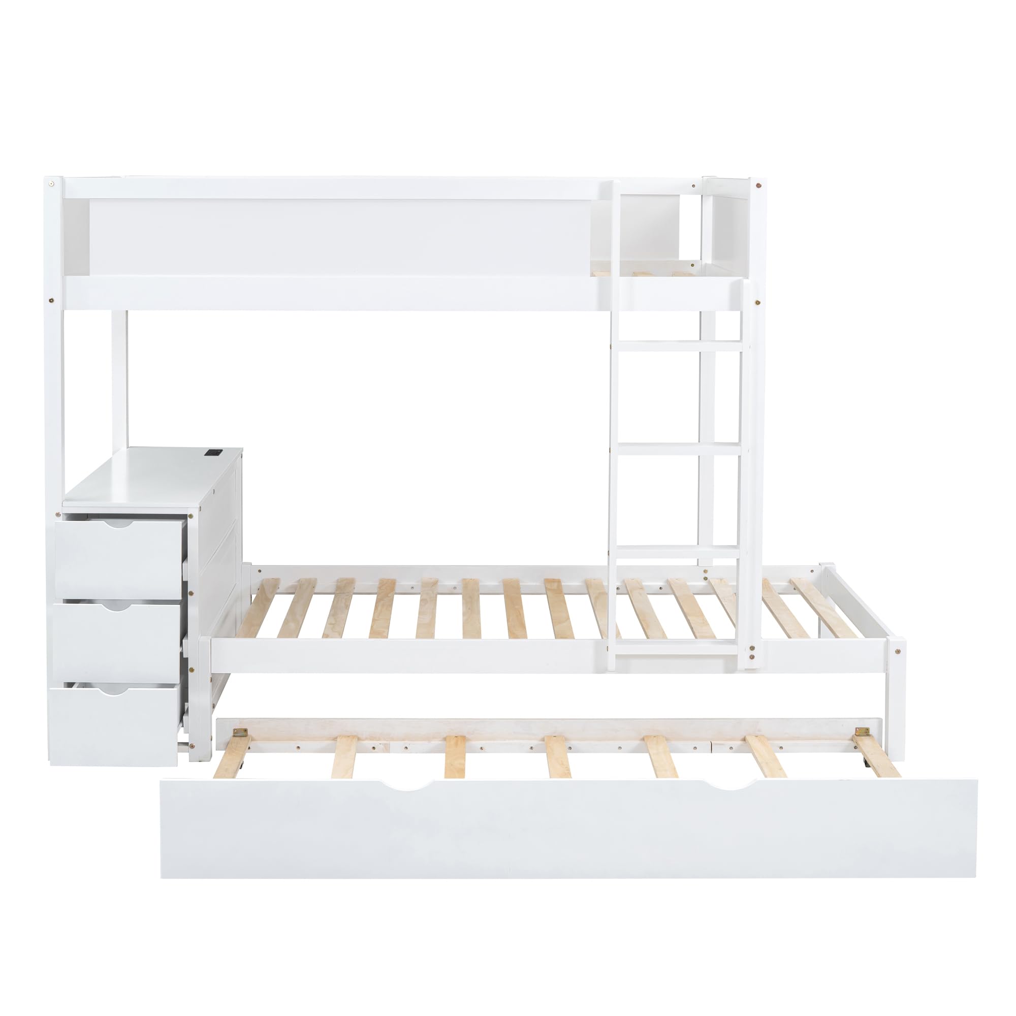 Harper & Bright Designs Twin Over Twin Bunk Bed with Trundle, Desk and Storage Drawers, Wood Bunk Bed Frame for Kids Teens Adults, White