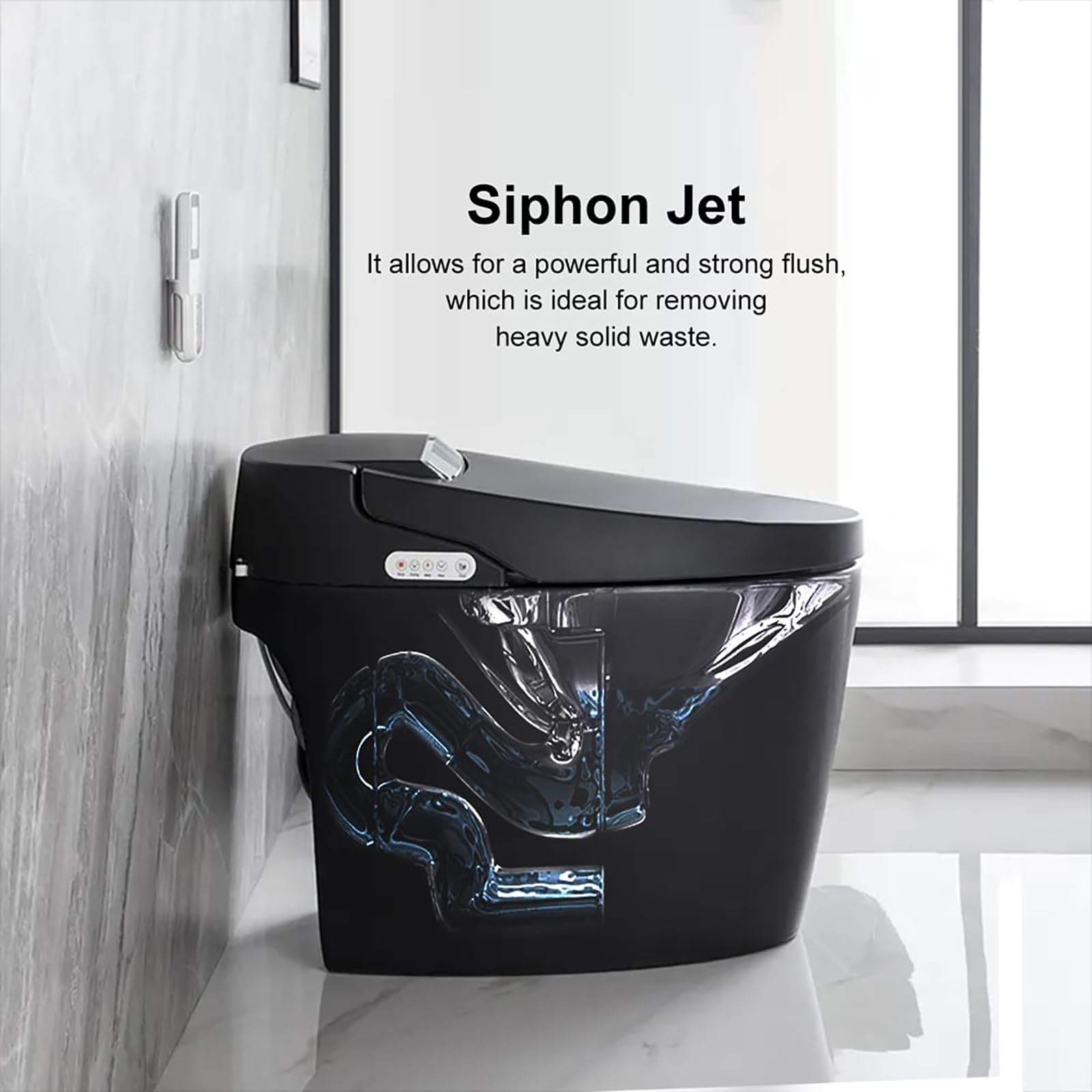 Weibath Smart Toilet with Bidet Built in,Black One-Piece Toilet Elongated Automatic Toilet Tankless Toilet with Auto Flushing Foot Sensor 1.28 GPF (Black, Automatic-US Plug)