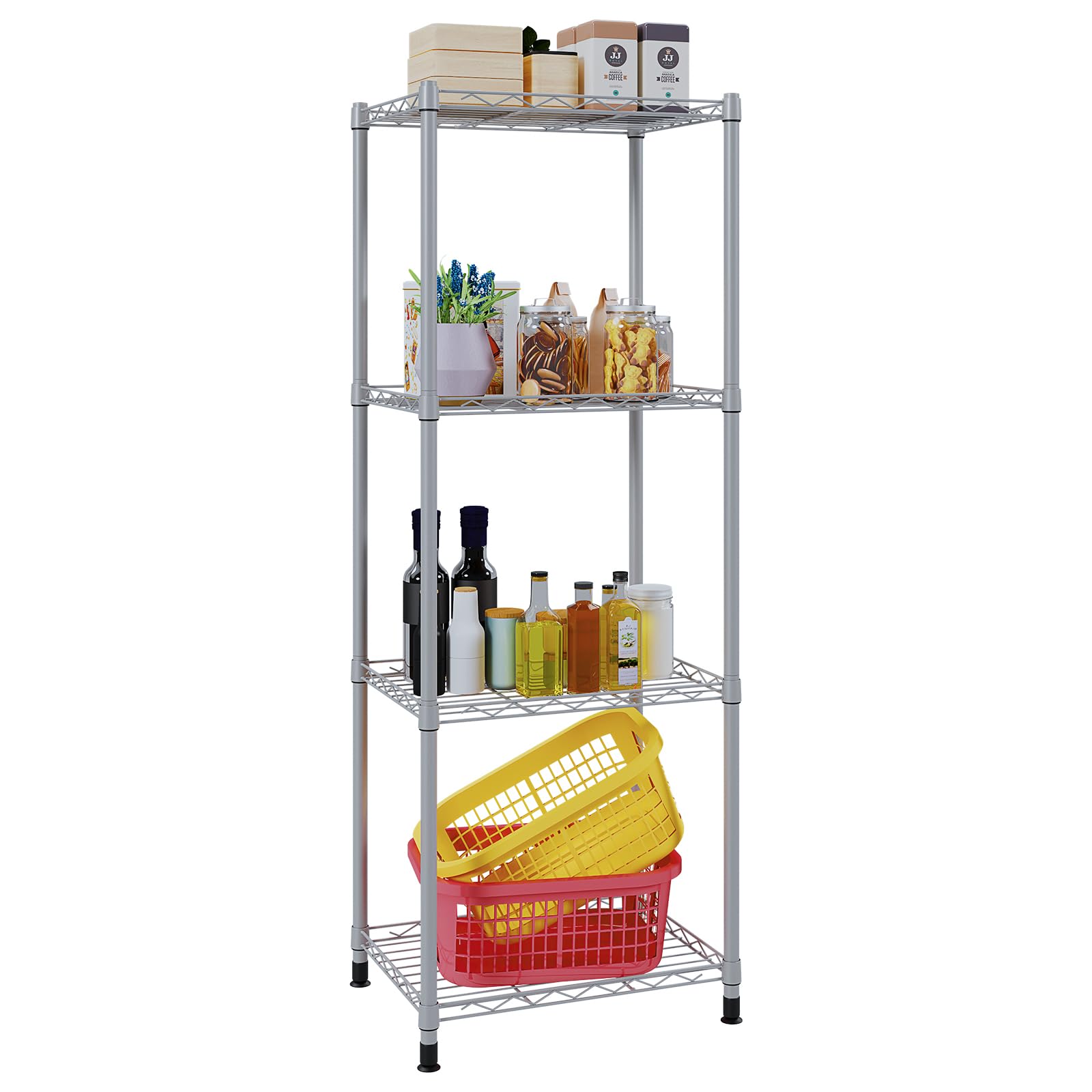 YisanCrafts Storage Shelf Metal Storage Rack Wire Shelving Unit Storage Shelves Metal 4 Tier Fixed Layer Spacing 528Lbs Capacity 17" L x 13" W x 47" H for Pantry Closet Kitchen Laundry Grey