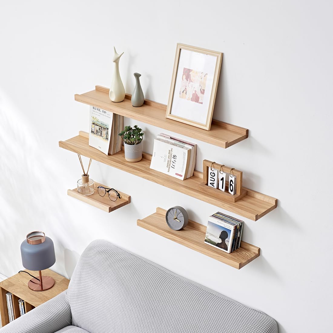 Rsuwiz Walnut Floating Shelves for Wall 16 inches Natural Wood Wall Shelves Nursery Bookshelf, Picture Ledge Floating Display Shelf for Bedroom Living Room Decor Photo Frames