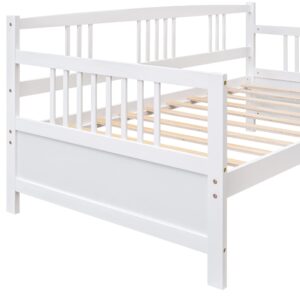 Merax Wood Twin Daybed, Wooden Sofa Bed Guest Bed with Rails & Wood Slat Support, Dual-use Twin Size Platform Bed Frame for Living Room Bedroom, No Box Spring Needed, White