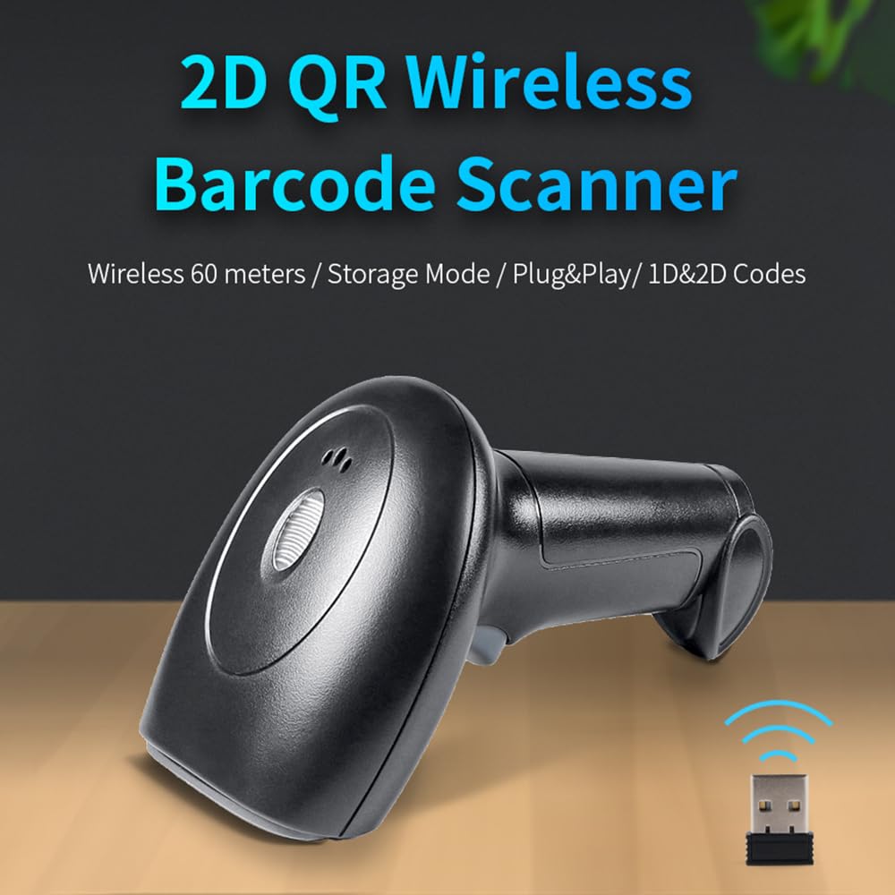 2D 1D Barcode Scanner 2.4G Wireless USB Wired Connection Handheld Bar Code Reader Manual Trigger/Auto Continuous Scanning Support Screen Code Compatible with Windows Android Mac for Supermarket