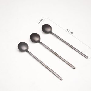 Spoons set 6pcs stainless black spoon, use for coffee mixing, tea, dessert cake ice cream spoon, ice tea, espresso, cocktail mixing spoon, home dinner, set of 6, 6.7-inch