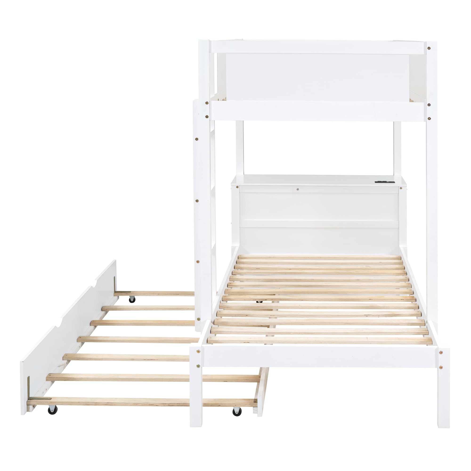 Harper & Bright Designs Twin Over Twin Bunk Bed with Trundle, Desk and Storage Drawers, Wood Bunk Bed Frame for Kids Teens Adults, White