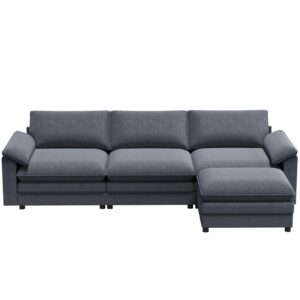 PUREMIND Sectional Sofa, L Shape Sofa, Cloud Couch Dupe with Movable Ottoman, 3-Seat Sofa for Living Room and Apartment,117'' (Dark Grey)