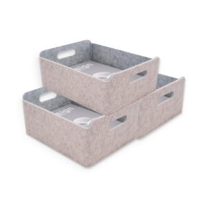 welaxy 3-piece storage baskets felt foldable shelf drawers organizers bins scandinavian-chic for kids toys books normcore neutral nordic style biege (oatmeal+grey)