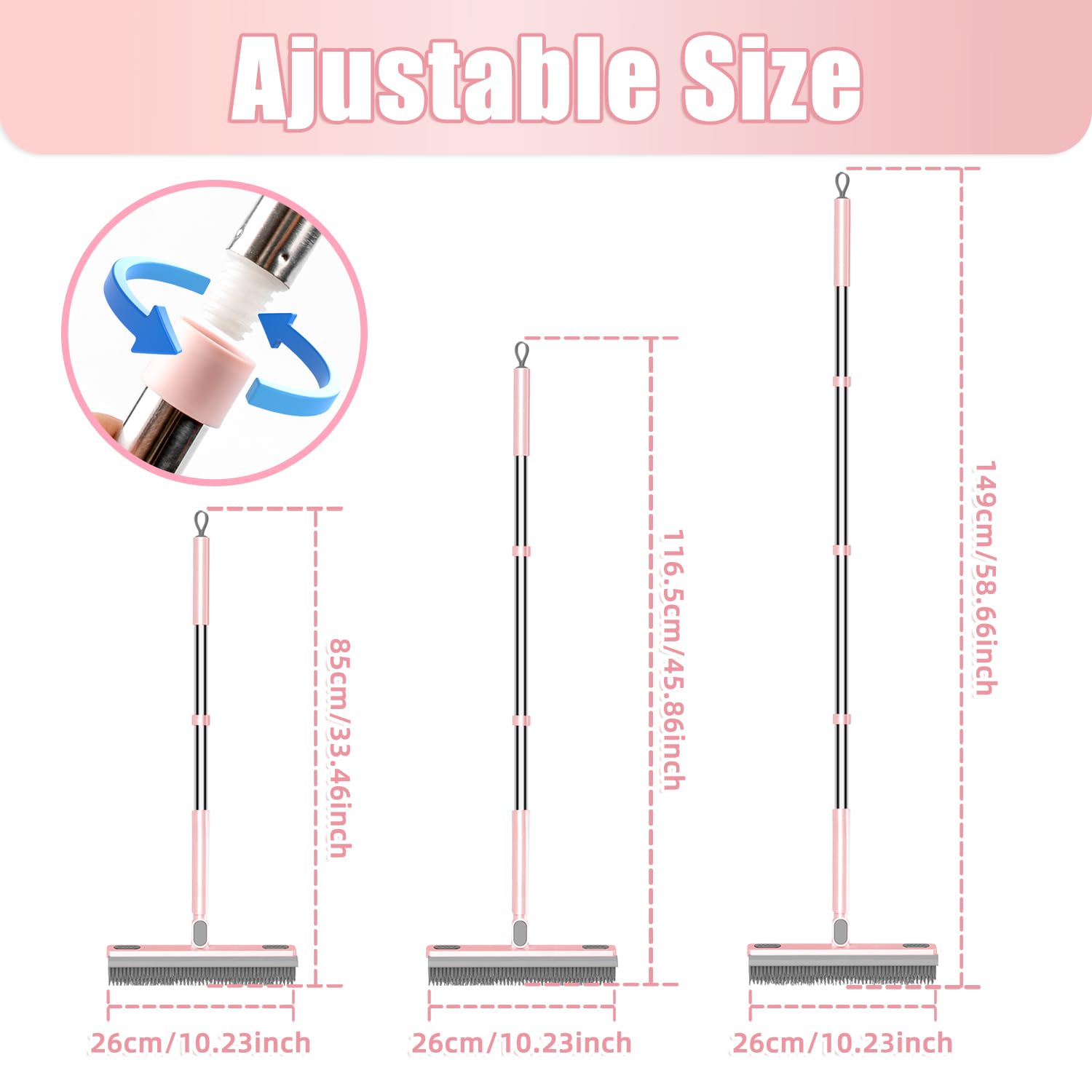 KZKR Floor Scrub Brush with Squeegee,Grout Brush with Telescopic Long Handle,V-Shape Floor Scrubber Brush with Scrape Stiff Bristle Shower Tile Grout Cleaning Tool for Kitchen Bathroom Baseboard Deck