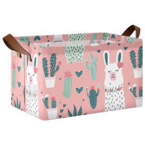 spriport llama cactus pink foldable storage cube for shelves fabric storage bin with metal frame & double handles large storage basket for organizing blankets toys books clothes