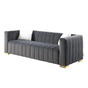 kevinplus Modern Sofa Couch 2 Set for Living Room, Velvet Chesterfield 2-Pcs Upholstered Sofa Couch for Apartment Bedroom Office, Strong Gold Metal Legs, Dark Grey