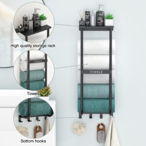 Towel Racks for Bathroom, Towel Holder for Bathroom Wall, Towel Rack Wall Mounted, Bathroom Towel Storage for Bathroom,Stainless Steel Towel Organizer，Towel Shelf for Rolled Towels -Black