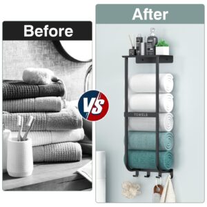 Towel Racks for Bathroom, Towel Holder for Bathroom Wall, Towel Rack Wall Mounted, Bathroom Towel Storage for Bathroom,Stainless Steel Towel Organizer，Towel Shelf for Rolled Towels -Black