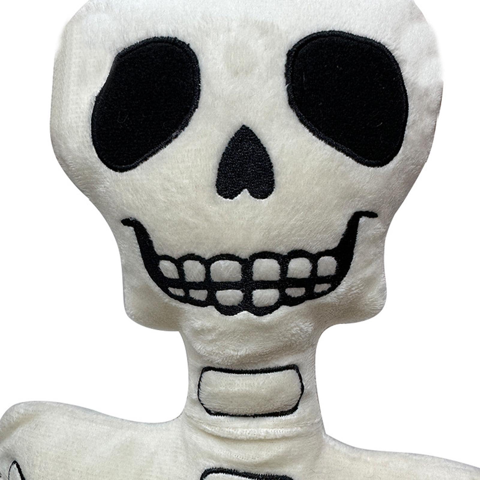 Halloween Plush Skeleton, 37-Inch Skeleton Doll, White Bone Skeleton, Halloween Plush Pillow, Skeleton Pillow Ornament, Halloween Shelf Decoration, Handmade Halloween Decor, Plush Skeleton Doll