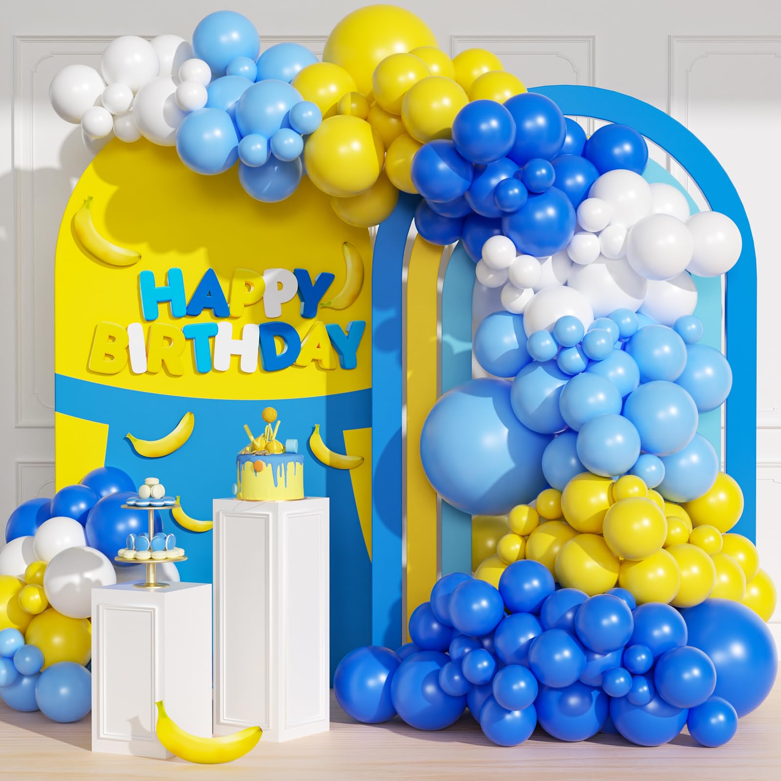 137pcs Blue and Yellow Balloon Arch Kit, DIY Cartoon Theme Blue Light Blue Yellow White Latex Party Balloons for Cartoon Theme Birthday Anniversary Graduation Baby Shower Party Decorations