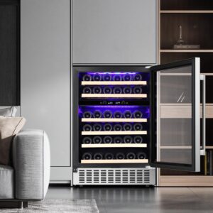 Antarctic Star 24" Wine Cooler Beverage Refrigerator,Under Counter Beer Mini Fridge Built-in Freestanding Stainless Steel Dual-Layer Digital Temperature Control Glass Door